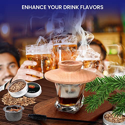 Cocktail Smoker Kit with Torch, 6 Delicious Flavor Wood Chips, Complete Smoked Old Fashioned Kit, Whiskey, Bourbon​​, Infuse Wine, Cocktails, Cheese, Meat