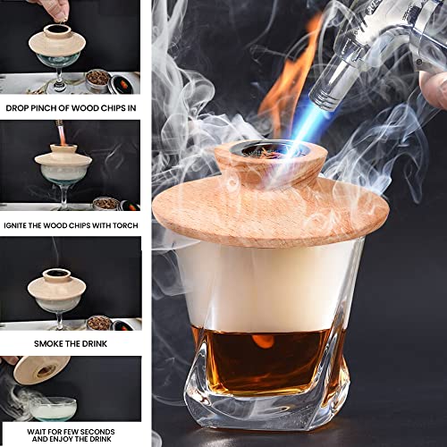 Cocktail Smoker Kit with Torch, 6 Delicious Flavor Wood Chips, Complete Smoked Old Fashioned Kit, Whiskey, Bourbon​​, Infuse Wine, Cocktails, Cheese, Meat