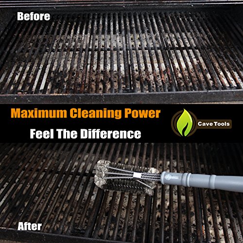 Cave Tools BBQ Grill Brush for Cleaning Barbecue Grates - Rust Proof Design - BBQ Smoker Grill Accessories