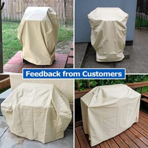 SunPatio 2 Burner Grill Cover 32 Inch, Outdoor Heavy Duty Waterproof Small Gas BBQ Cover, UV & Fade Resistant, Compatible for Weber CharBroil Nexgrill and More Grills with Collapsed Side Tables, Beige