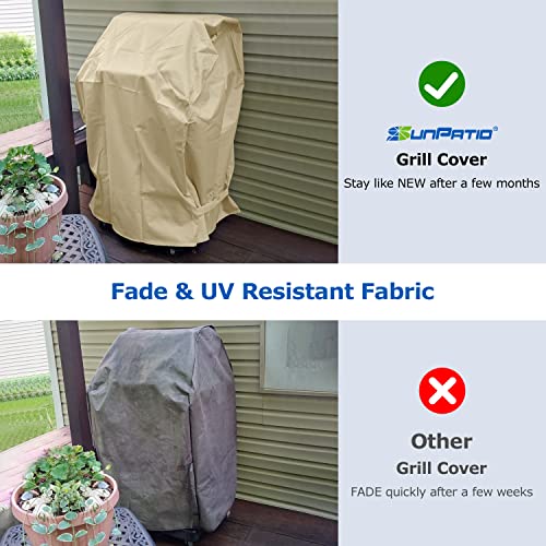 SunPatio 2 Burner Grill Cover 32 Inch, Outdoor Heavy Duty Waterproof Small Gas BBQ Cover, UV & Fade Resistant, Compatible for Weber CharBroil Nexgrill and More Grills with Collapsed Side Tables, Beige