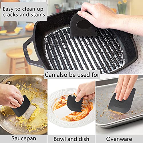 Griddle Cleaning Kit 8 Pcs, Grill Accessories Cleaner Tool Set-1 Stainless Steel 6" Scraper, 2 Scouring Pads,1 Scouring Pads with Handle, 2 Cleaning Bricks, 1 Pan Scraper