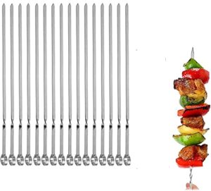 mocumei metal skewers for grilling,kabob skewers,flat bbq barbecue skewer,grilling skewers set,reusable bbq (14″ skewers(16 pack))