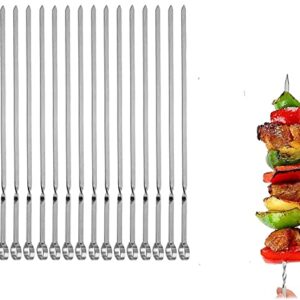 MOCUMEI Metal Skewers for Grilling,Kabob Skewers,Flat BBQ Barbecue Skewer,Grilling Skewers Set,Reusable BBQ (14" skewers(16 Pack))