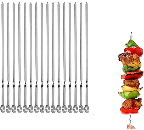 MOCUMEI Metal Skewers for Grilling,Kabob Skewers,Flat BBQ Barbecue Skewer,Grilling Skewers Set,Reusable BBQ (14" skewers(16 Pack))