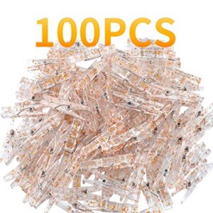 Mini Clothespins, 100 Pieces Clear Plastic Rose Gold Glittered Utility Paper Clip, Photo Paper Peg Pin, Clothes Line Clips, Craft Clips, 3.5 x 0.5cm x 0.7cm