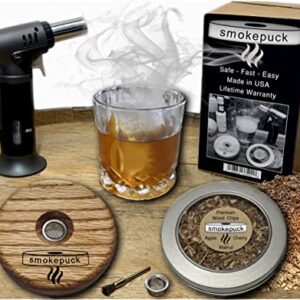 Smokepuck Cocktail Smoker Kit with Apple+Cherry+Walnut Wood Chips - Made in USA - Safe, Fast, Easy Create Smoked Old Fashioned - Great Whiskey & Bourbon Gift - Includes XL Premium Torch - NO Butane