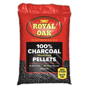 royal oak 100 percent hardwood charcoal pellets for real bbq flavor, grilling and smoking, high heat, resists water, easy to clean, 30 pound bag, black