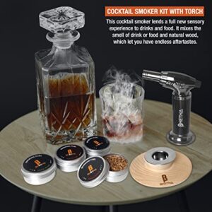 BHETHA-Cocktail Smoker Kit with Torch, 4 tasty Wood Chips Flavors (Apple, Walnut, Cherry, Oak) for Bourbon & Whiskey- Bar accessories for old fashion cocktails. Gifts for Men, Husband, Dad (No Butane)