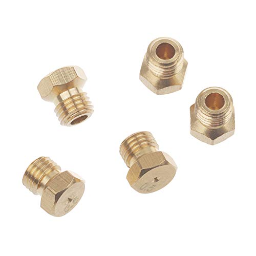 Timsec 20Pcs Brass Jet Nozzles, M6 x 0.75mm and M5 x 0.5mm Thread, 0.5mm and 0.68mm Nozzle Hole, DIY Burner Parts for Range, Stove, Oven Conversion Kit, Propane LPG Natural Gas Pipe Water Heater