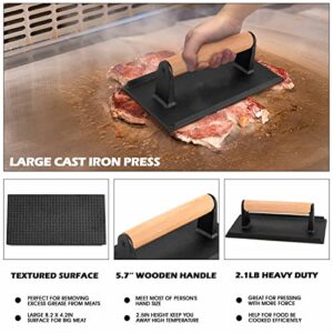 13 x 9.75In Melting Dome & 8 x 4In Burger Press, HaSteeL Rectangular Basting Steam Cover with Bacon Press, Metal Griddle Accessories for Flat Top Teppanyaki Hibachi Grilling Cooking BBQ, Easy to Clean