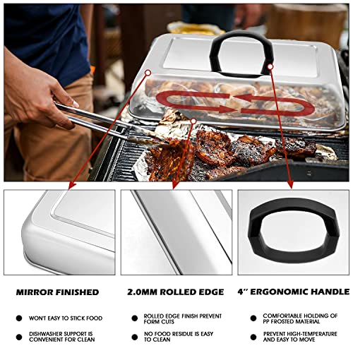 13 x 9.75In Melting Dome & 8 x 4In Burger Press, HaSteeL Rectangular Basting Steam Cover with Bacon Press, Metal Griddle Accessories for Flat Top Teppanyaki Hibachi Grilling Cooking BBQ, Easy to Clean