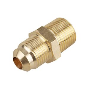 Timsec 2Pcs Brass Propane Fitting Set with PTFE Gas Line Tape - 3/8" Flare to 3/8" NPT Adapter for BBQ, Heater, Fireplace, RV Trailer