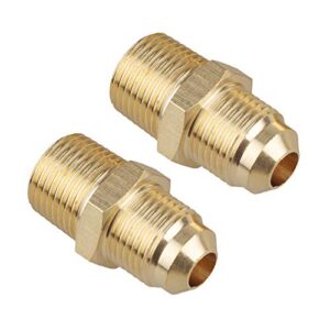 Timsec 2Pcs Brass Propane Fitting Set with PTFE Gas Line Tape - 3/8" Flare to 3/8" NPT Adapter for BBQ, Heater, Fireplace, RV Trailer