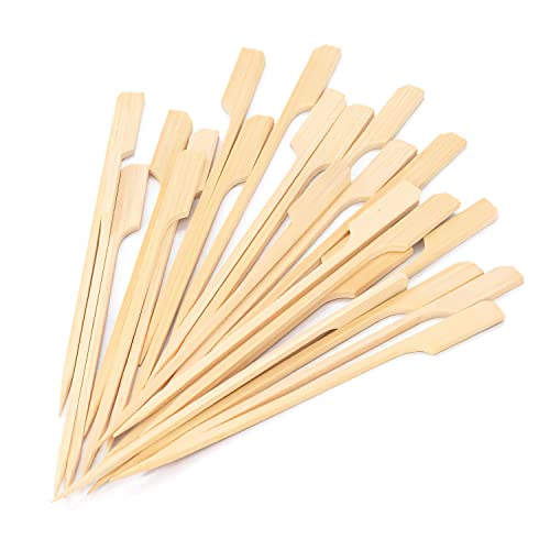 4 Inch Bamboo Skewers 100PCS Food Appetizer Toothpicks Wide Flat Paddle Bamboo Wood Picks for Cocktail, Marshmallow, Fruit, Grilling, Drink, BBQ, Barbecue, Yakitori Chicken, Fondue, Roasting