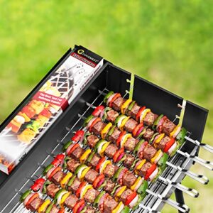 Kabob Skewers 17" Stainless Steel Long BBQ Barbecue Skewers, Flat Metal Kebob Sticks Wide Reusable Grilling Skewers for Meat Chicken,Set of 12 Including 2 Bonus Silicone Brush with Storage Bag