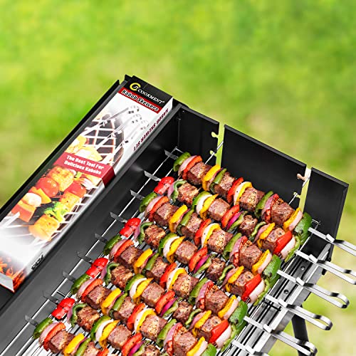 Kabob Skewers 17" Stainless Steel Long BBQ Barbecue Skewers, Flat Metal Kebob Sticks Wide Reusable Grilling Skewers for Meat Chicken,Set of 12 Including 2 Bonus Silicone Brush with Storage Bag