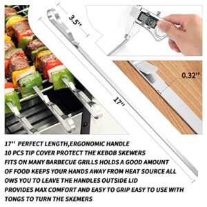 Kabob Skewers 17" Stainless Steel Long BBQ Barbecue Skewers, Flat Metal Kebob Sticks Wide Reusable Grilling Skewers for Meat Chicken,Set of 12 Including 2 Bonus Silicone Brush with Storage Bag