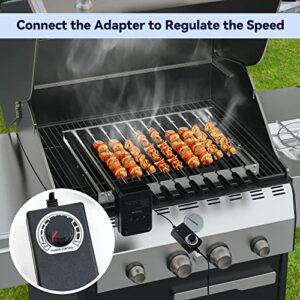 Skyflame Stainless Steel Electric Barbecue Shish Kabob Skewer Set with 9pcs Skewers, Automatic Rotating Skewer Turner with Adjustable Speed Motor and Adjustable Length Rotisserie BBQ Grill Rack