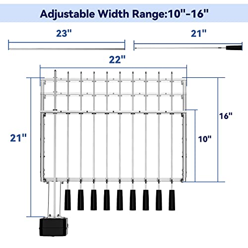 Skyflame Stainless Steel Electric Barbecue Shish Kabob Skewer Set with 9pcs Skewers, Automatic Rotating Skewer Turner with Adjustable Speed Motor and Adjustable Length Rotisserie BBQ Grill Rack