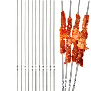 20 Piece Kebab Flat Metal Stainless Steel Skewers, BBQ Skewers, Reusable BBQ Skewers, Good for Sausage Chicken Vegetable Kebab - 14" (stainless steel)