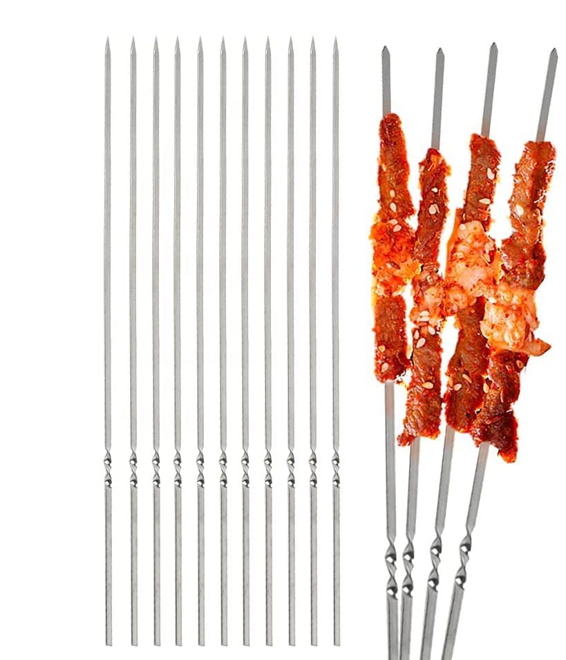 20 Piece Kebab Flat Metal Stainless Steel Skewers, BBQ Skewers, Reusable BBQ Skewers, Good for Sausage Chicken Vegetable Kebab - 14" (stainless steel)