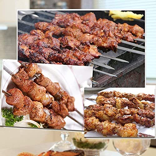 20 Piece Kebab Flat Metal Stainless Steel Skewers, BBQ Skewers, Reusable BBQ Skewers, Good for Sausage Chicken Vegetable Kebab - 14" (stainless steel)