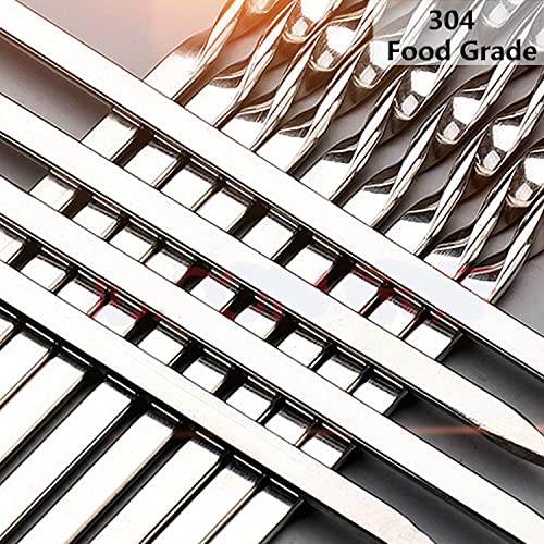 20 Piece Kebab Flat Metal Stainless Steel Skewers, BBQ Skewers, Reusable BBQ Skewers, Good for Sausage Chicken Vegetable Kebab - 14" (stainless steel)