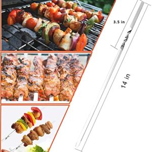 20 Piece Kebab Flat Metal Stainless Steel Skewers, BBQ Skewers, Reusable BBQ Skewers, Good for Sausage Chicken Vegetable Kebab - 14" (stainless steel)