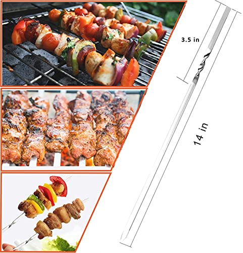 20 Piece Kebab Flat Metal Stainless Steel Skewers, BBQ Skewers, Reusable BBQ Skewers, Good for Sausage Chicken Vegetable Kebab - 14" (stainless steel)