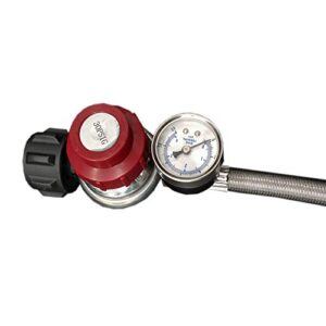 MENSI 30 PSI Adjustable Regulator with Stainless Braided Two Way Splitter Hose for Heaters/Grills, Fire Pit