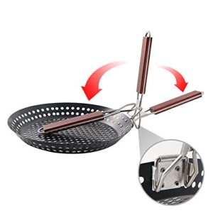 Hovico Nonstick Grilling 12" Skillet With Removable Handle, Nonstick Grilling Tray Durable Grill Pans with Holes for Outdoor Grill Small and Big Topper Baskets BBQ accessories for Vegetable, Fish