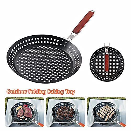 Hovico Nonstick Grilling 12" Skillet With Removable Handle, Nonstick Grilling Tray Durable Grill Pans with Holes for Outdoor Grill Small and Big Topper Baskets BBQ accessories for Vegetable, Fish