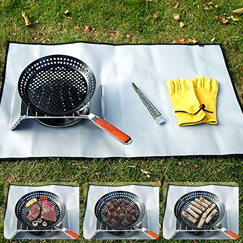 Hovico Nonstick Grilling 12" Skillet With Removable Handle, Nonstick Grilling Tray Durable Grill Pans with Holes for Outdoor Grill Small and Big Topper Baskets BBQ accessories for Vegetable, Fish