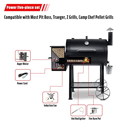 Grill Replacement Parts Kit Induction Fan,Upgraded 2.0 RPM Auger Motor, Fire Burn Pot and Hot Rod Ignitor, Power Cord Compatible with Traeger Pit Boss Z Grills Camp Chef Wood Pellet Grills