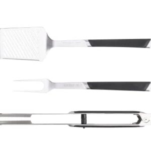 Everdure by Heston Blumenthal Premium Pack of 3 BBQ Tool Kit: Brushed Stainless Steel Tongs, Spatula and Fork with Soft Grip Handles and Hang Zone