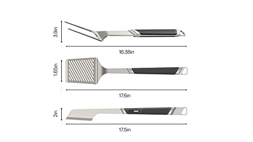 Everdure by Heston Blumenthal Premium Pack of 3 BBQ Tool Kit: Brushed Stainless Steel Tongs, Spatula and Fork with Soft Grip Handles and Hang Zone