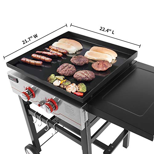 Royal Gourmet Flat Top Grill 2 Burner Outdoor Propane Gas Griddle Comal Para Tacos, Pupusas, Stove Top Grill for Gas Stove, GB2000, Black