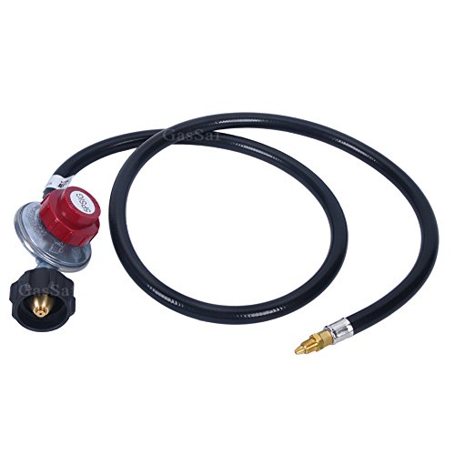 GasSaf High Pressure Propane Regulator Adjustable 0-5PSI Connector with CSA Certified 4FT LPG Hose for Turkey Fryer, Outdoor Cooker, Burner and More