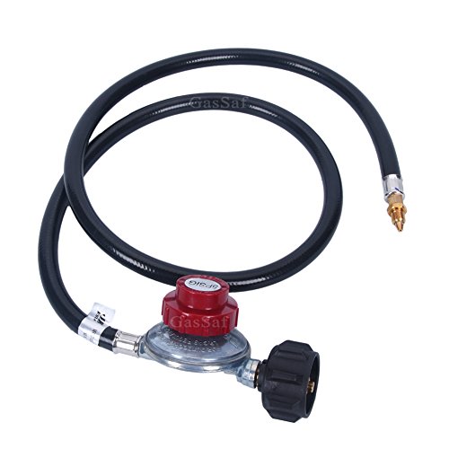 GasSaf High Pressure Propane Regulator Adjustable 0-5PSI Connector with CSA Certified 4FT LPG Hose for Turkey Fryer, Outdoor Cooker, Burner and More