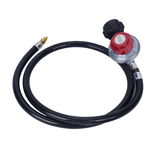 GasSaf High Pressure Propane Regulator Adjustable 0-5PSI Connector with CSA Certified 4FT LPG Hose for Turkey Fryer, Outdoor Cooker, Burner and More