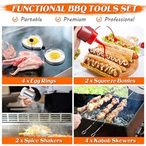 Joyfair Griddle Accessories Kit, 27Pcs Stainless Steel Griddle Accessory Grill Tools Set for Outdoor BBQ Flat Top, Included Metal Spatulas, Scraper, Storage Bag, Heat Resistant & Dishwasher Safe