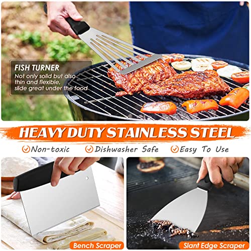 Joyfair Griddle Accessories Kit, 27Pcs Stainless Steel Griddle Accessory Grill Tools Set for Outdoor BBQ Flat Top, Included Metal Spatulas, Scraper, Storage Bag, Heat Resistant & Dishwasher Safe