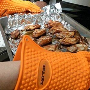 BBQ Grilling Gloves Oven Mitts Gloves for Cooking Baking Barbecue Potholder（Orange）