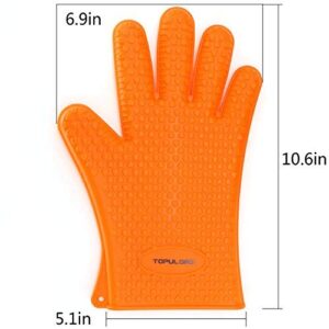 BBQ Grilling Gloves Oven Mitts Gloves for Cooking Baking Barbecue Potholder（Orange）