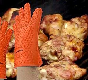 BBQ Grilling Gloves Oven Mitts Gloves for Cooking Baking Barbecue Potholder（Orange）