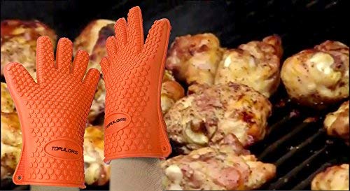 BBQ Grilling Gloves Oven Mitts Gloves for Cooking Baking Barbecue Potholder（Orange）