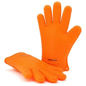 BBQ Grilling Gloves Oven Mitts Gloves for Cooking Baking Barbecue Potholder（Orange）