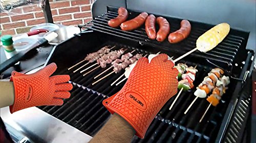 BBQ Grilling Gloves Oven Mitts Gloves for Cooking Baking Barbecue Potholder（Orange）