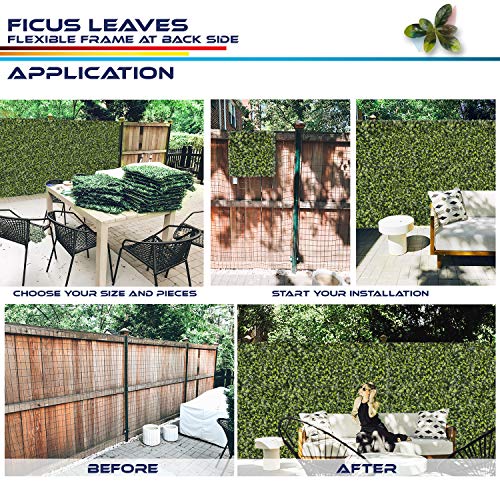 Windscreen4less Artificial Faux Ivy Leaf Decorative Fence Screen 20'' x 20" Boxwood/Milan Leaves Fence Patio Panel, Ficus 28 Pieces